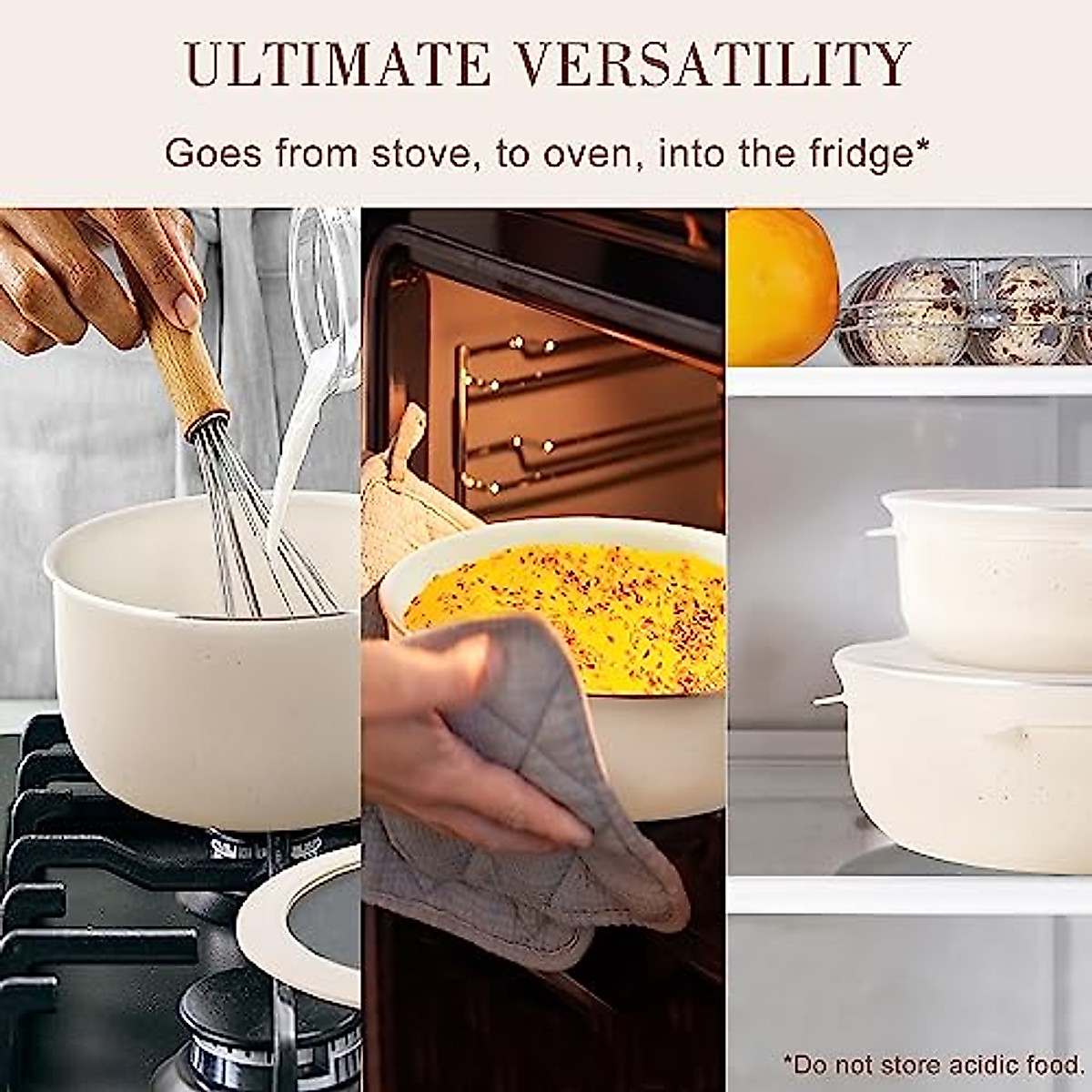 Nonstick Cookware Set - 13 PCS Stackable Pots and Pans Set Detachable Handle Camping Cookware, Granite Kitchen Cookware Sets Removable Handle, Non Toxic Nonstick Frying Pans for Cooking Set Gift Beige