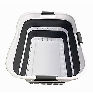 SAMMART Collapsible Plastic Rectangular Laundry Basket - Foldable Pop Up Storage Container/Organizer - Portable Laundry Hamper - Space Saving (White/Steel Grey, 42L)