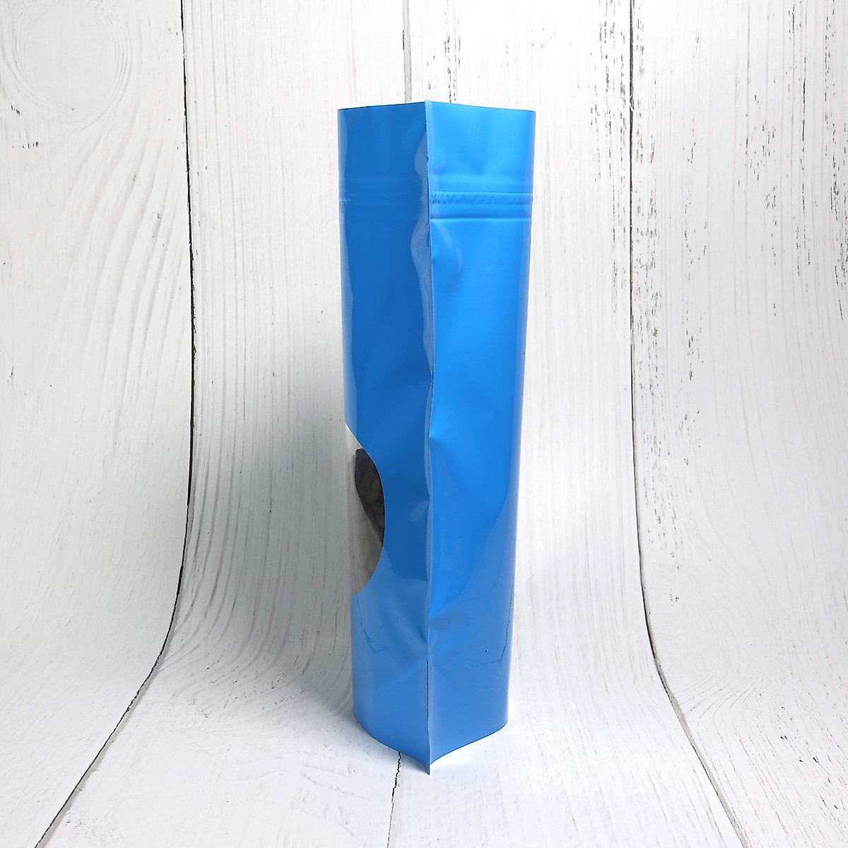 Double-Sided Matte/Glossy Color with Clear Round Window Stand-Up Pouch (100 Bags/Pack) (4" x 6.3", Glossy Blue)