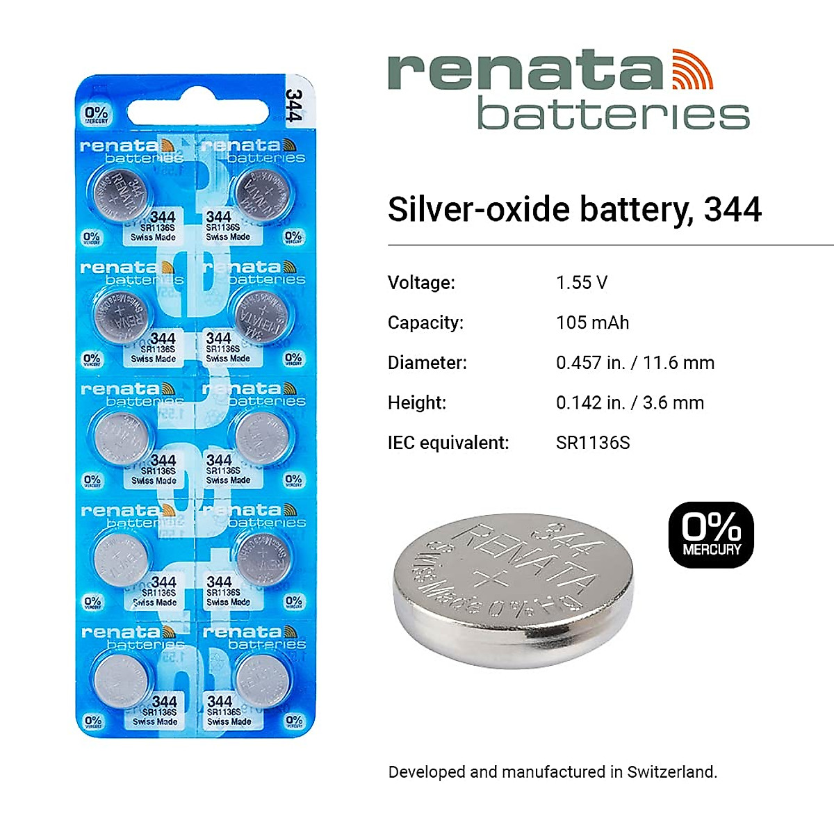 #344 Renata Watch Batteries 2Pcs