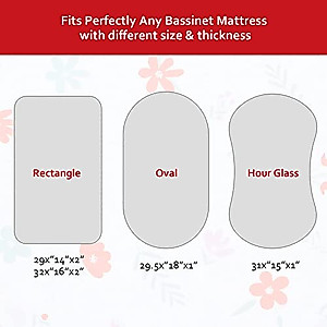 Bassinet Sheet Floral, 33" X 17" Flexible for Different Cradle and Bassinet Mattress, Soft Breathable Universal Sheet for Rectangle, Oval, Hourglass Bassinet Mattress