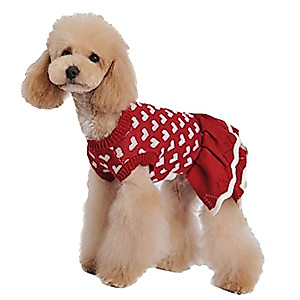 Cold Weather Dog Clothes Pet Warm Autumn and Winter Red Caring Dog Clothes Sweater Skirt Festive Christmas New Year Pet Clothes Pet Clothes for Small Dogs Girls Dress (Red, M)