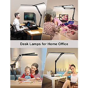 BRISON Double Head LED Desk Lamp, 24W for Home Office with 160 LED Beads, Swivel Arm Architect Desk Light with Clamp, 3 Lighting 10 Brightness, Adjustable Table Light for Read/Monitor/Work
