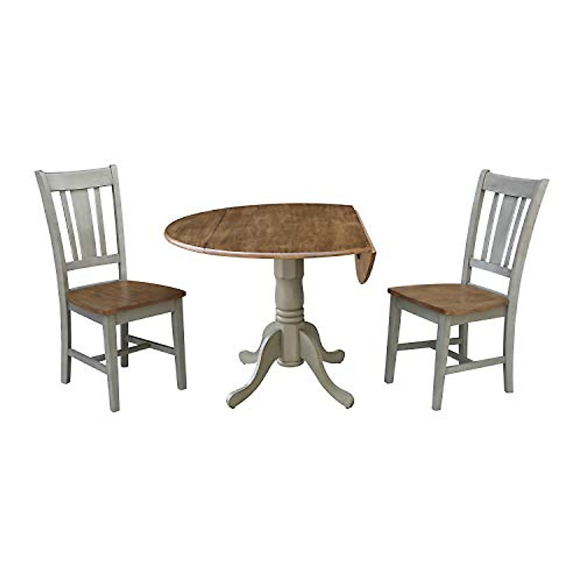 IC International Concepts 42" Dual Drop Leaf Table with 2 X-Back Chairs-Set of 3 Pieces Dining Sets, Distressed Hickory/Stone