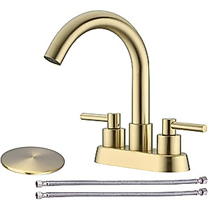 TRUSTMI Bathroom Faucet 2 Handle Bathroom Sink Faucet in Brushed Gold 4 Inch Centerset Lavatory Vanity Faucet with Overflow Pop Up Drain and cUPC Water Supply Lines, Spot Resist Bathroom Faucet Gold