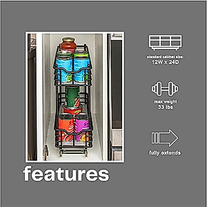 Household Essentials Glidez Multipurpose Steel Pull-Out/Slide-Out Storage Organizer with Plastic Liners for Under Cabinet Use - 2-Tier Design - Fits Standard Size Cabinet or Shelf, Black