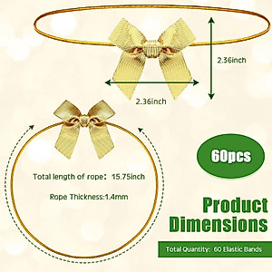 Windyun 60 Pieces Elastic Bows for Gift Boxes Stretch Elastic Loops with Pre Tied Ribbon Bows for Gift Wrapping 15.74 Inches Gift Wrapping Rope for Baby Showers, Weddings(Gold)