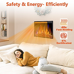 Joy Pebble 34 Inch Electric Fireplace Insert,750W/1500W Recessed Electric Fireplace Heater,Adjustable 5 Flame Color & 5 Burning logs Color,Electric Fireplace with Remote Control&Overheat Protection