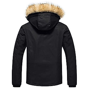 Pursky Men's Ski Jackets Skiing Warm Winter Coats Detachable Fur Hooded Black XL