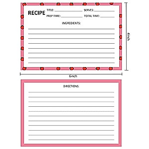 Recipe Cards 50 PCS 4x6inch Double Sided Thick Card Stock 5 Fruit Design Fit with Recipe Binder Recipe Box Gift for Bridal Shower Wedding Housewarming