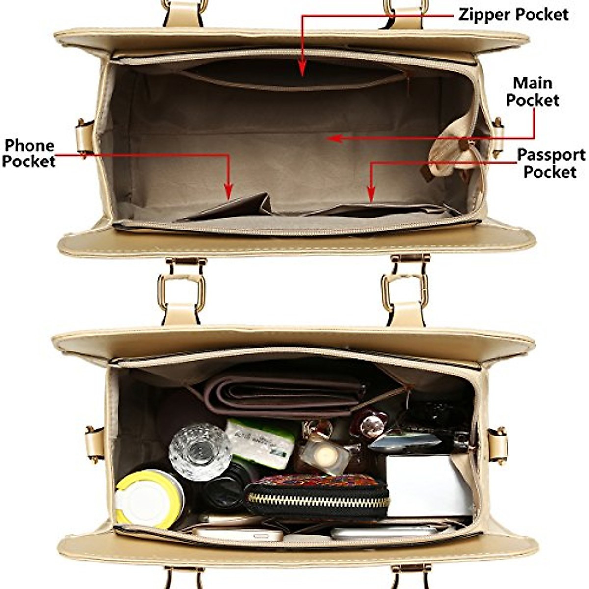 Soperwillton Women's Fashion Handbags Tote Bags Shoulder Bag Top Handle Satchel Purse Set 4pcs