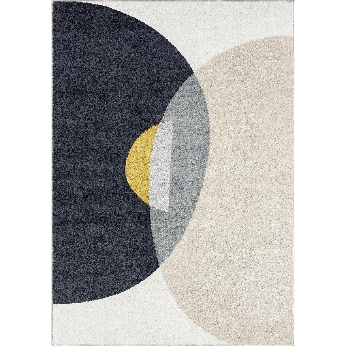 Abani Geometric Beige/Charcoal Yellow Area Rug - 8'x10' - Modern Half-Moon Design Mid-Century Deco - Easy to Clean - Durable for High Traffic Areas – Bedroom & Office - Medium Pile