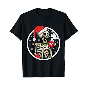 Skeleton Drinking Chocolate Winter December Christmas T-Shirt