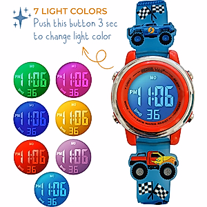 Monster Truck 3D Digital Light Up Watch for Boys, Kids, Children, Kids - Waterproof - School Watch