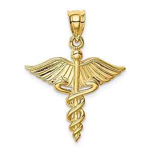 Solid 14k Yellow Gold RN Registered Nurse Caduceus Symbol Medical Emergency Alert Pendant Charm