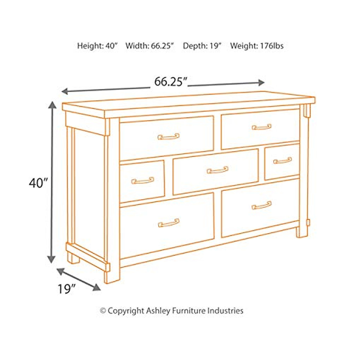 Signature Design by Ashley Lakeleigh Rustic Industrial 7 Drawer Dresser, Dark Brown