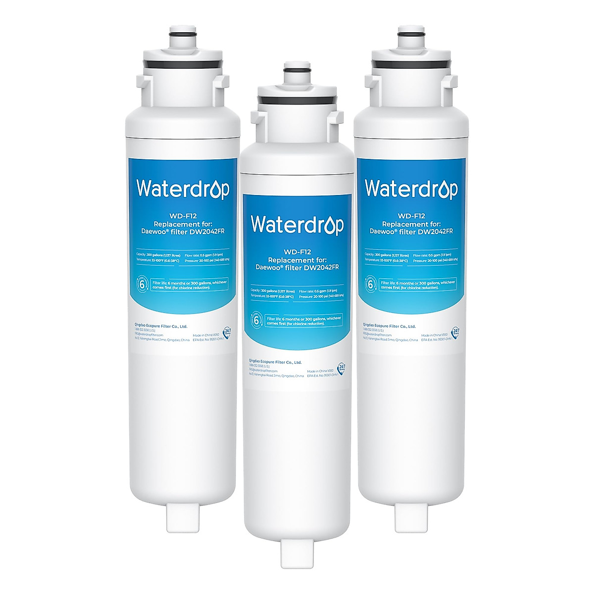 Waterdrop dw2042fr-09 water filter, Replacement for Daewoo® DW2042FR, DW2042FR-09, Kenmore 46-9130, Aqua Crystal DW2042F-09, FRN-Y22D2V, 3 Filters