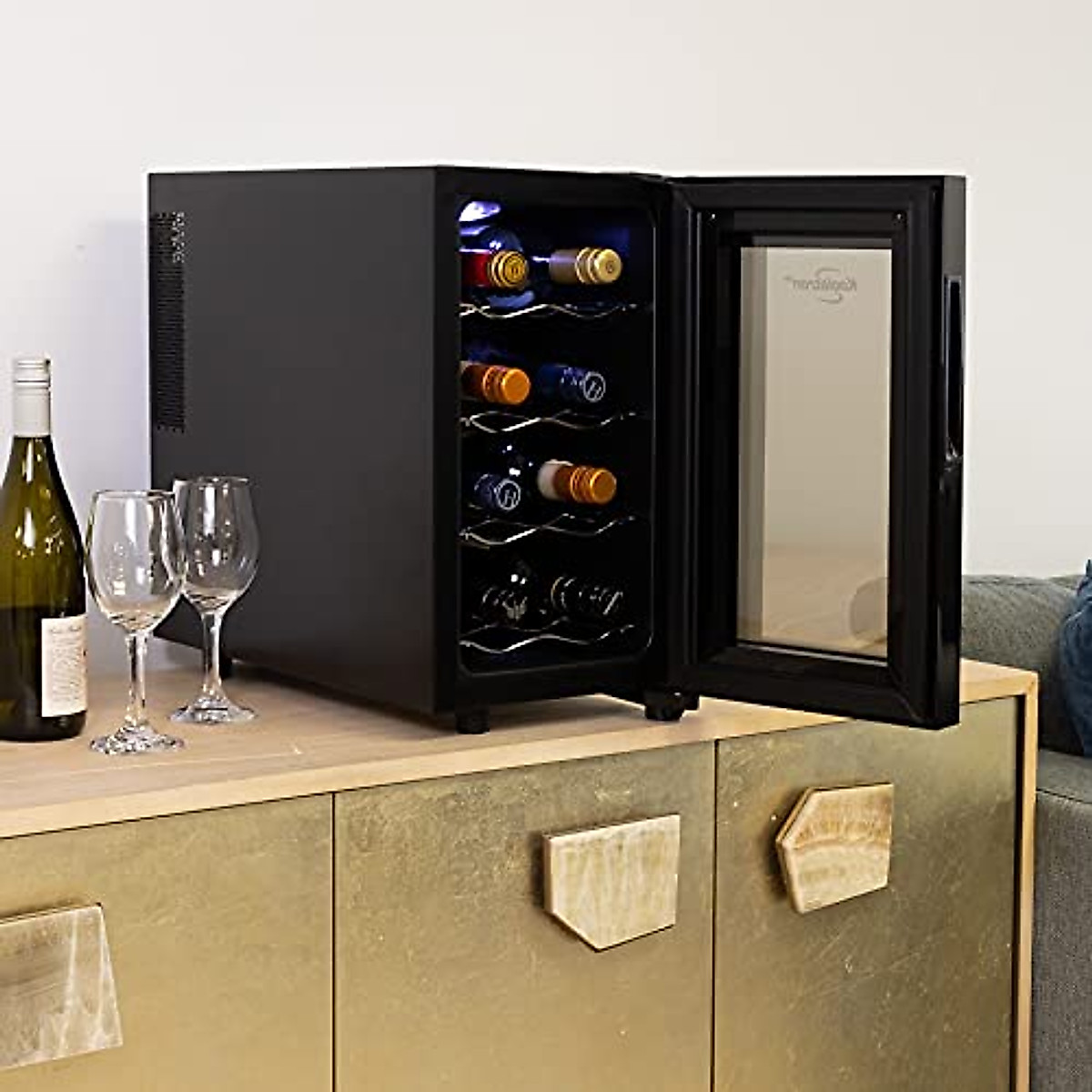 Koolatron 8 Bottle Wine Cooler, Black, Thermoelectric Wine Fridge, 0.8 cu. ft. (23L), Freestanding Urban Series Wine Refrigerator, Red, White and Sparkling Wine Storage for Kitchen and Apartment