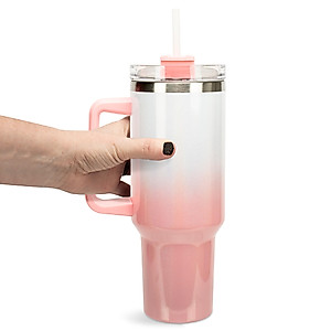 100 North Lucky 4 Leaf Clover Irish St. Patrick's Shamrock Wrap-Around 40 Oz. Stainless Steel Water Bottle Coffee Mug, Spill & Leak Resistant, Travel Tumbler with Handle, Lid & Straw, Teal & Purple