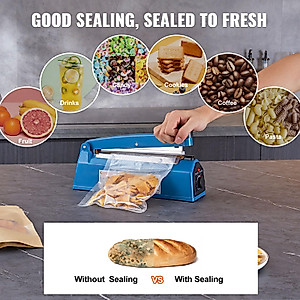 VEVOR Impulse Sealer 8 inch, Manual Heat Seal Machine with Adjustable Heating Mode, ABS Shrink Wrap Bag Sealers for Plastic Mylar PE PP Bags, Portable Poly Bag Sealing Machine with Extra Replace Kit