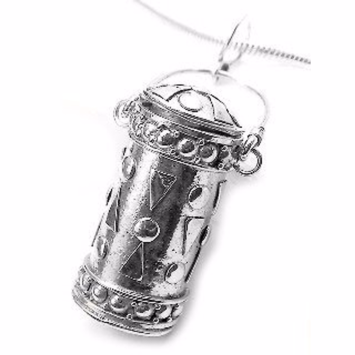 Hanging Lantern Sterling Silver Tall Cylinder Poison Box Jar Urn Pendant