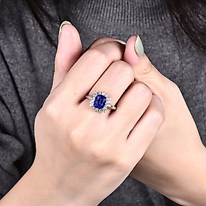 Lanmi 14K White Gold AAA Natural Blue Tanzanite Diamonds Rings Engagement Wedding Band for Women