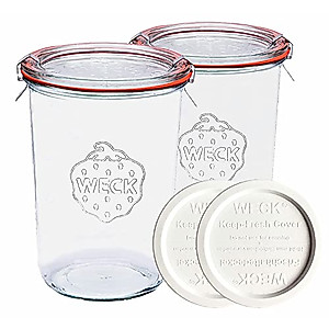 Weck Canning Jars 743 Sourdough Starter,Set of 2 Weck Mold Jars made of Transparent Glass,Set includes 2 WECK Mold 743 Jars with Glass & Keep Fresh Lids, Gaskets and Clips