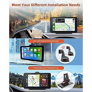 cogamichi Portable Car Stereo with Apple Carplay&Android Auto, 7 Inch HD IPS Touch Carplay Screen for Car Plug in, Wireless Carplay Dash Mount with Bluetooth, GPS Navigation, Mirror Link, Siri Voice