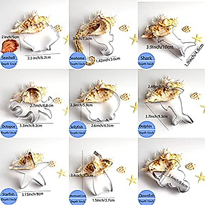 Ocean Creature Mermaid Cookie Cutters Set 9 PCS Metal Cookie Cutters for Baking Dolphin,Clownfish,Mermaid Tail,Octopus,Seahorse,Starfish,Seashell,Jellyfish,Shark Cookie Cutters Molds