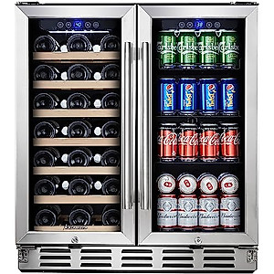 Kalamera Wine cooler, 30 inch Built in Wine and Beverage Refrigerator, Dual Zone w/ 33 Bottles and 96 Cans Capacity, Digital Touch Control