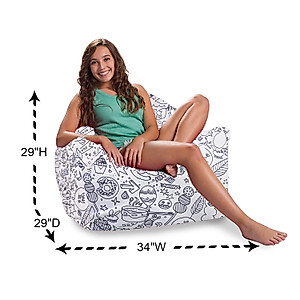 Posh Creations Structured Comfy Bean Bag Chair for Gaming, Reading, and Watching TV, Malibu Lounge, Canvas Coloring Fabric - Creatures