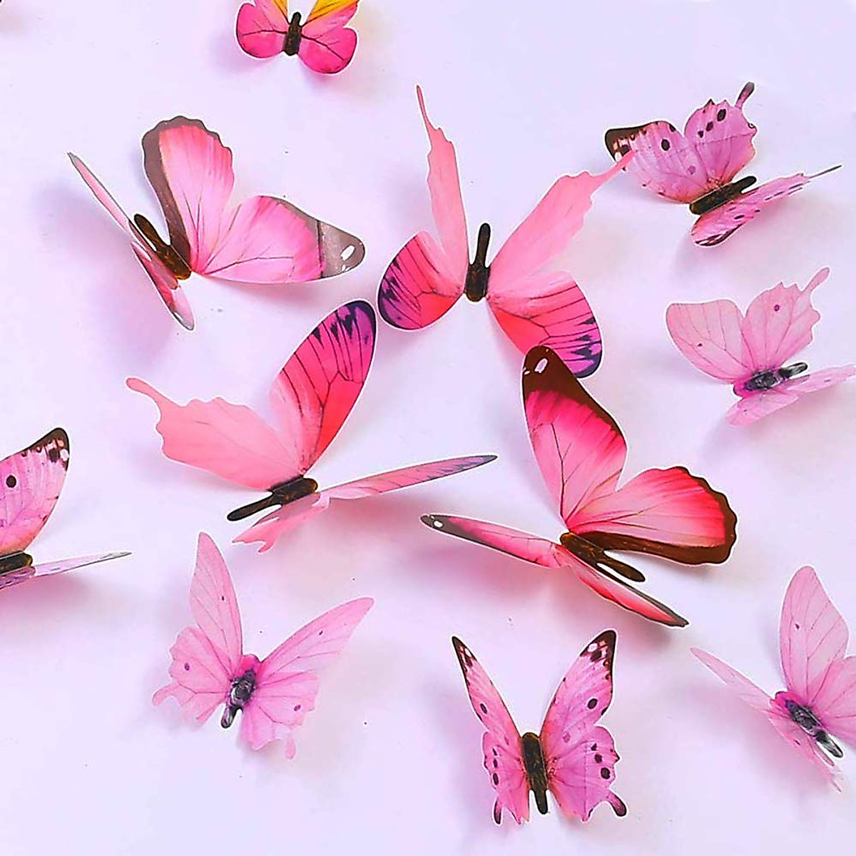 Trubetter Pink Butterfly Wall Decals, 24 Pcs 3D Removable Waterproof Stickers for Home and Room Decoration