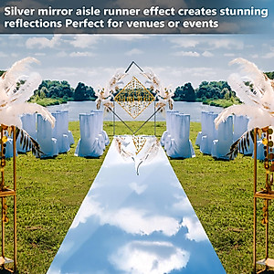 Tinideya 3.3 x 98.4 ft Aisle Runner for Wedding Ceremony Double Sided Reflective Carpet Mirror Aisle Runner for Wedding Walkway Runner Rug Roll for Outdoor Birthday Graduation Party Decor (Silver)