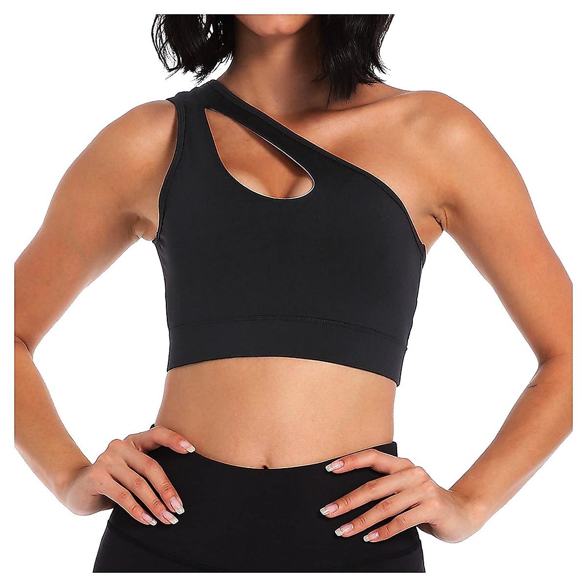 Women Sexy One-Shoulder Plus Size Exercise Shake-Proof Yoga Bra Underwear Sports Bra Fitness Workout Running Shirts Yoga Top (Black, XXXL)