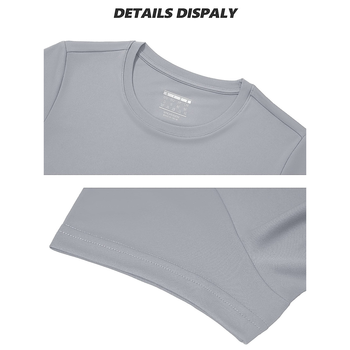 TACVASEN Womens Short Sleeve Shirts Athletic Workout Tops UPF 50+ Rash Guard Running Crew Neck Summer T-Shirts Light Grey M