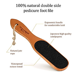 Pumice Stone Foot File - Wooden Pedicure Feet Scrubber with Handle for Callus, Dry, and Dead Skin Removal - Heel Scraper for Feet, Hands, and Body - Foot Filer for Use in Shower