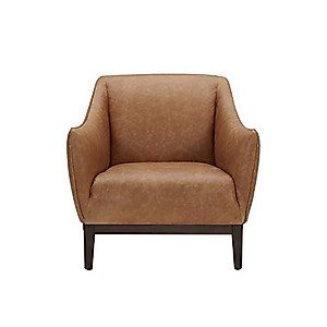 Amazon Brand – Rivet Bayard Contemporary Leather Accent Chair with Curved Armrests, 33.5"W, Cognac