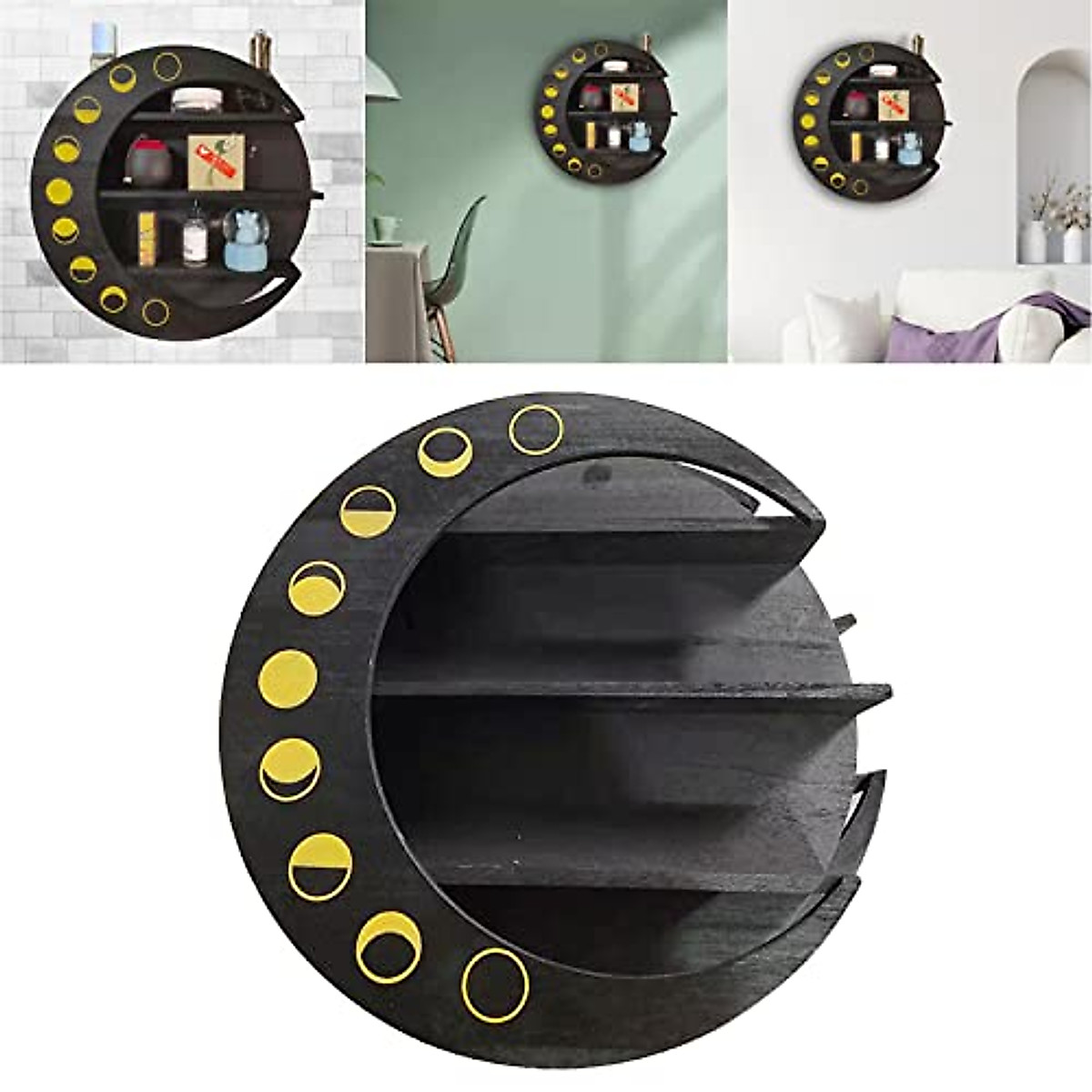 ＫＬＫＣＭＳ Moon Hanging Shelf Wall Mounted Storage Floating Shelves for Bedroom Plants , Black