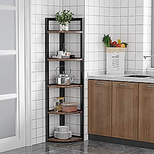 Tribesigns Corner Plant Stand Indoor, Rustic 5 Tier Corner Shelf Stand Furniture for Living Room, Bathroom, Kitchen (Metal&Wood)