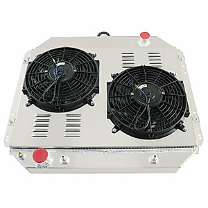 Rubivel 433 Radiator Replacement for 1966-1979 Ford F100 F150 F250 F350 Bronco 1967 1968 1969 1970 1971 1972 1973 1974 1975 1976 1977 1978, 4 Row All Aluminum Radiator+ Shroud Fan+Thermostat Relay