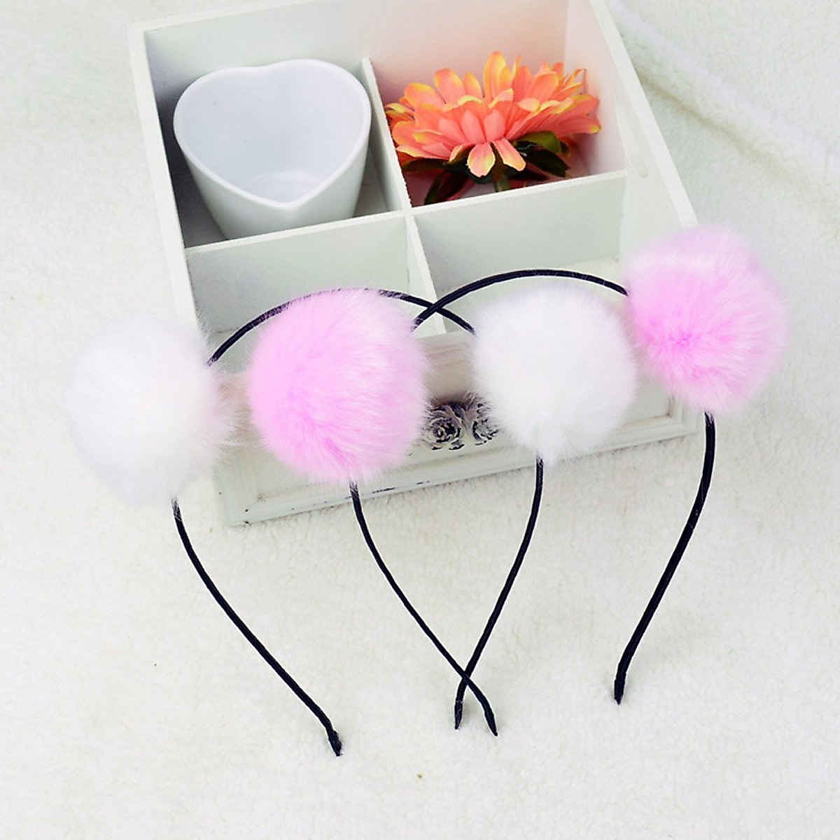 BAOPLAYKIDS BAOBAO Faux Fluffy Rabbit Fur Ball Cat Ears Panda Hair Hoop Headband Xmas Party Cosplay