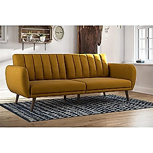 Novogratz Brittany Sofa Futon - Premium Upholstery and Wooden Legs - Mustard