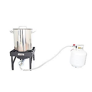 COOKAMP High Pressure Banjo 1-Burner Outdoor Propane Burner Gas Cooker with 0-30 PSI Adjustable Regulator and Steel Braided Hose SA1250