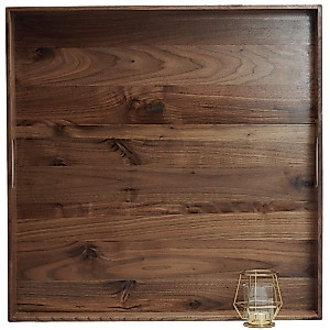 MAGIGO 24 x 24 Inches Extra Large Square Black Walnut Wood Ottoman Tray with Handles, Serve Tea, Coffee or Breakfast in Bed, Classic Wooden Decorative Serving Tray