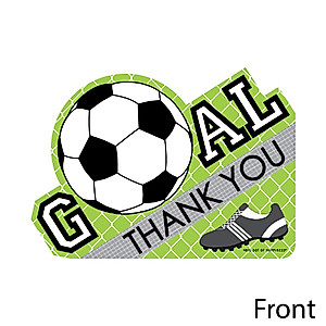Big Dot of Happiness Goaaal - Soccer - Shaped Thank You Cards - Baby Shower or Birthday Party Thank You Note Cards with Envelopes - Set of 12