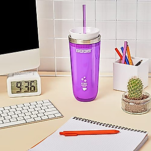 ZOKU Instant Iced Coffee Maker, Reusable Beverage Chiller Cools Hot Beverages in Minutes Without Dilution, Portable 11-ounce Tumbler With Spill-resistant Lid and Straw, Purple