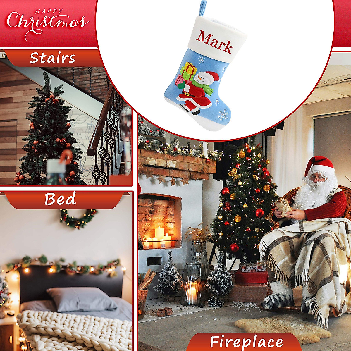 18'' Personalized Customization Christmas Stockings, Embroidery Technology, Christmas Home Decorations Gifts for Family, Free Standard Shipping Receiving within 14 Days (Snowman)