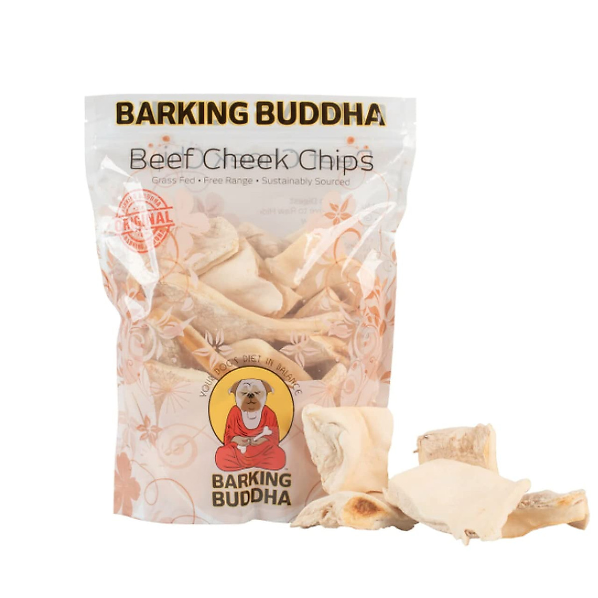 Barking Buddha Beef Cheek Chips | Extra Thick 2"-4" All Natural Rawhide Alternative No Hide Premium Dog Chew Strips | Natural Beef | 1LB Bag
