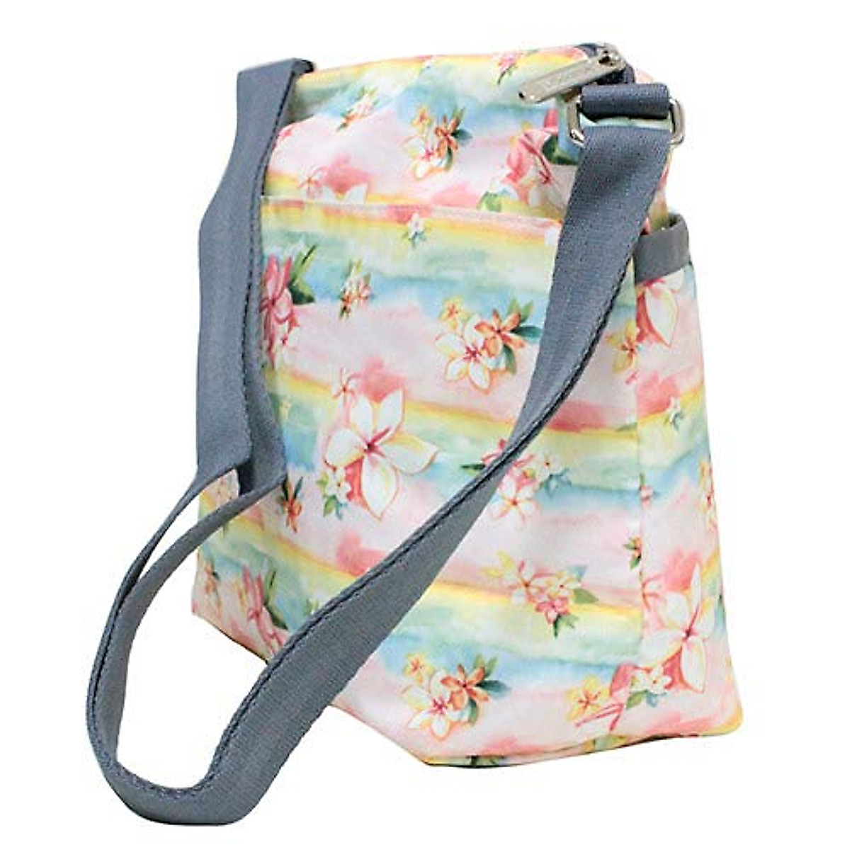 LeSportsac Plumeria Rainbow HAWAII EXCLUSIVE Small Cleo Crossbody Handbag, Style 7562/Color K879, Tropical Hawaiian Plumeria Flowers, Pastel Watercolors, ‘Hawaii’ on Pattern