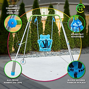 Sportspower My First Toddler Swing - Heavy-Duty Baby Indoor/Outdoor Swing Set with Safety Harness, Blue, 52"L x 55"W x 47"H